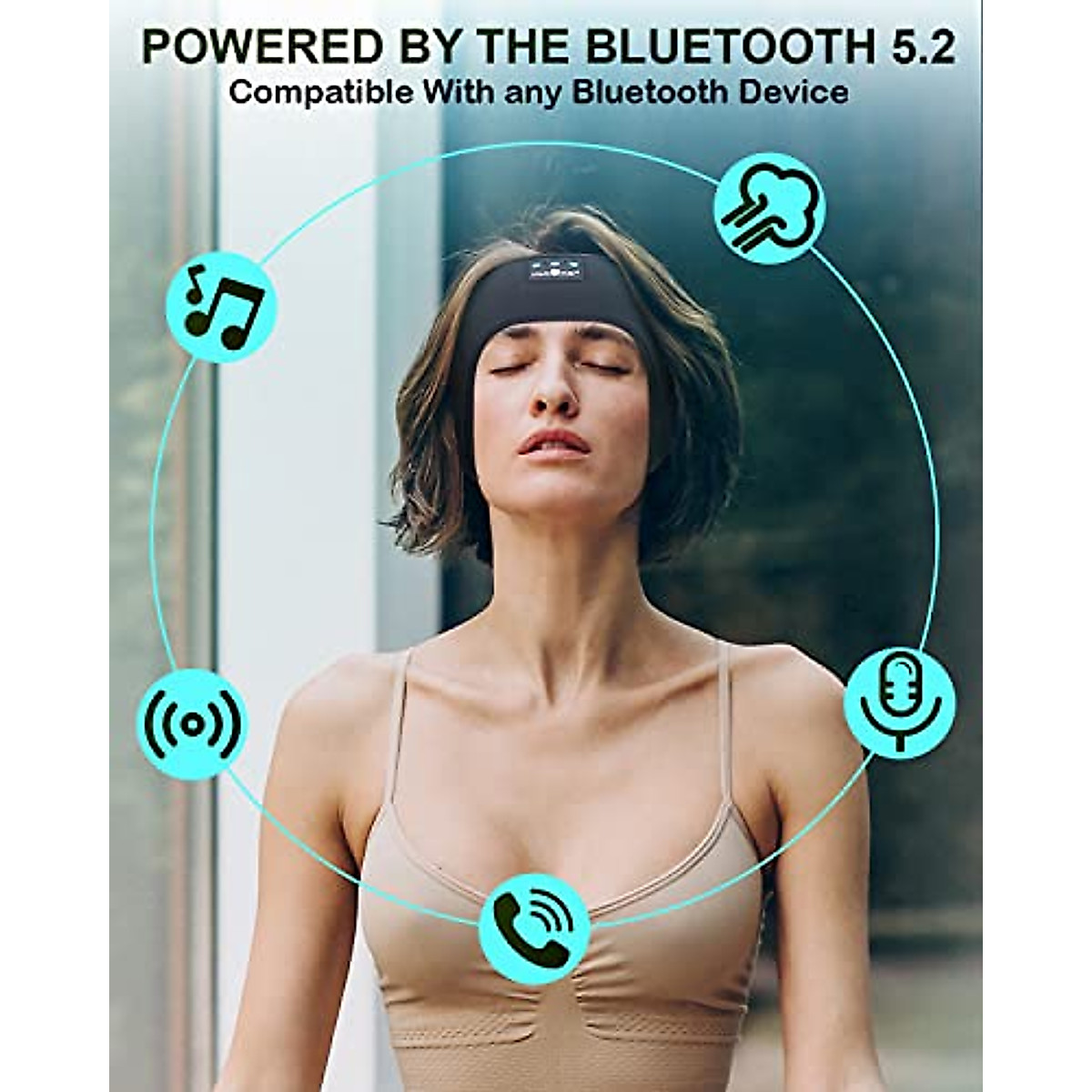 MUSICOZY Sleep Headphones Bluetooth Headband, Sleep Mask With Bluetooth Sleep Headphones, Sports Sleeping Headphones Sleep Earbuds with Ultra-Thin HD Stereo Speakers Perfect for Insomnia Workout, Jogg