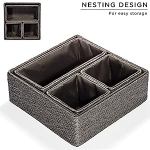 Sorbus Storage Baskets 4-Piece Set - Stackable Woven Basket Paper Rope Bin Boxes for Makeup, Office Supplies, Bedroom, Closet (Gray)