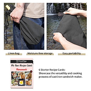 CretFine Cast Iron Pie Maker Breakfast Sandwich Maker Panini Grill Press for Stovetop Camping Handheld Pudgy Hobo Pie Toastie