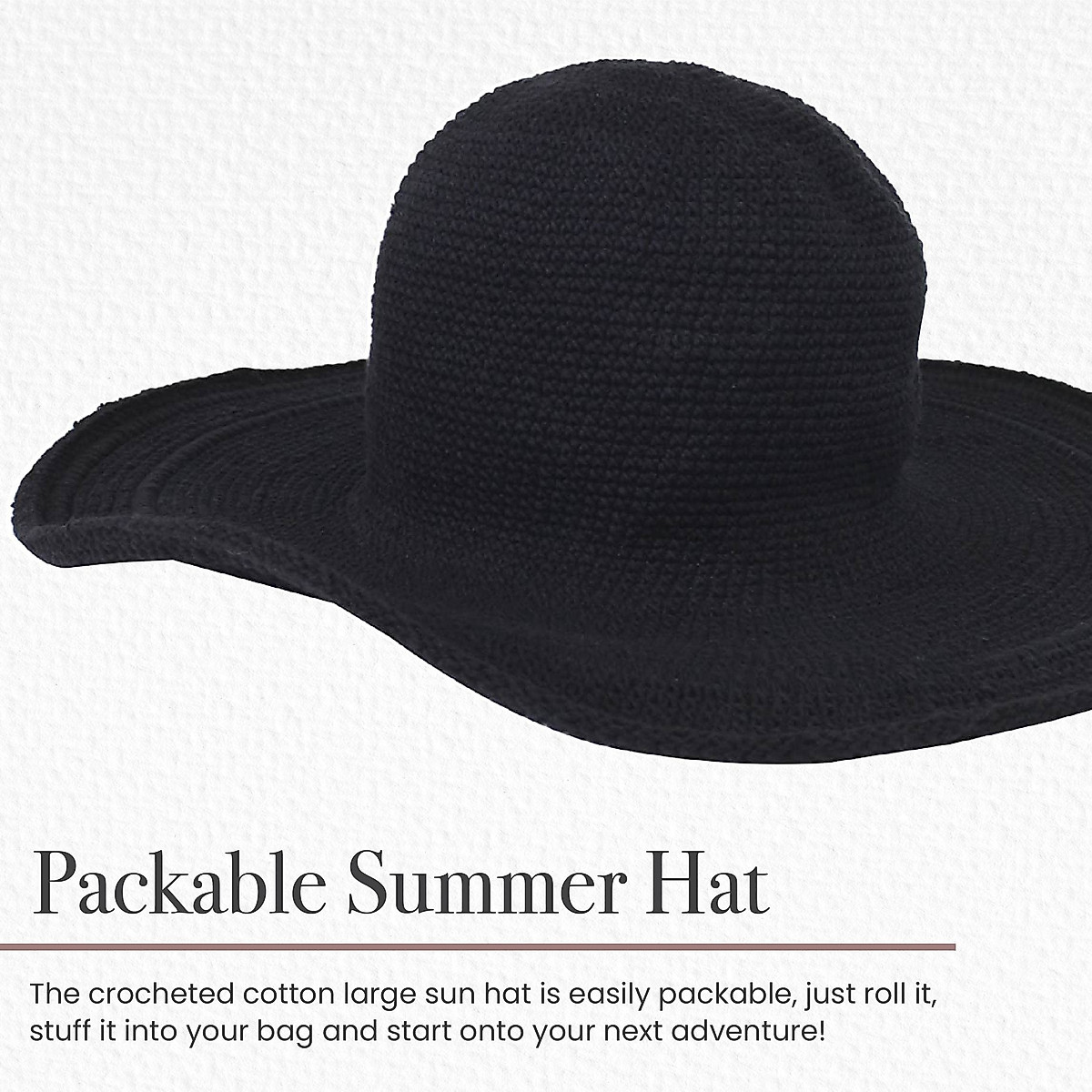 San Diego Hat Company Women's Black 4 Inch Cotton Crochet, One Size