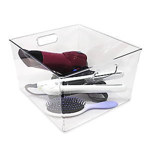 Isaac Jacobs 3-Pack XL Clear Storage Bins with Handles, Plastic Organizer for Office, Home, Kitchen, Pantry, Closet, Kids Room, Cube Shelf, Non-Slip Container Set (3-Pack, Extra-Large)