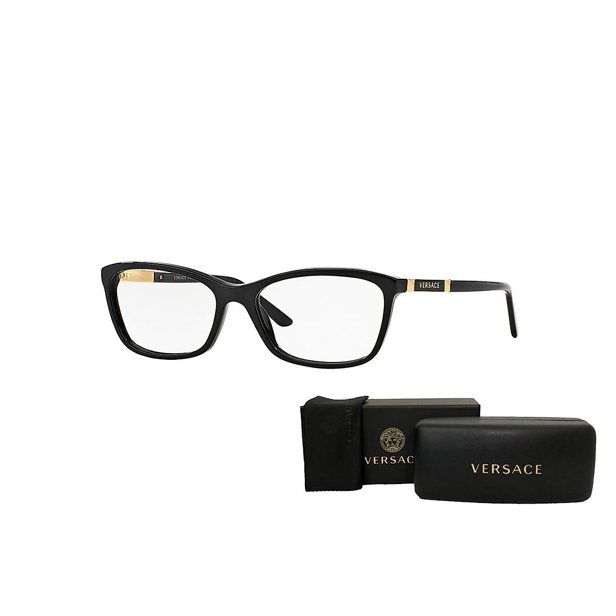 Versace VE3186 GB1 54M Black Cateye Eyeglasses For Women+ BUNDLE With Designer iWear Eyewear Kit