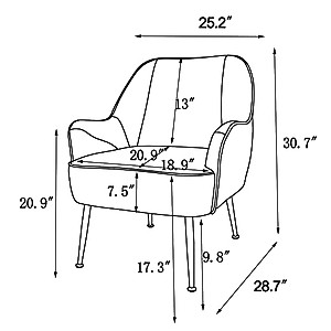 LUCKHAO Modern Accent Chair Set of 2,Velvet Comfy Upholstered Armchair Cozy Single Sofa Chairs with Gold Metal Legs for Living Room,Reading,Bedroom,Office(Grey)