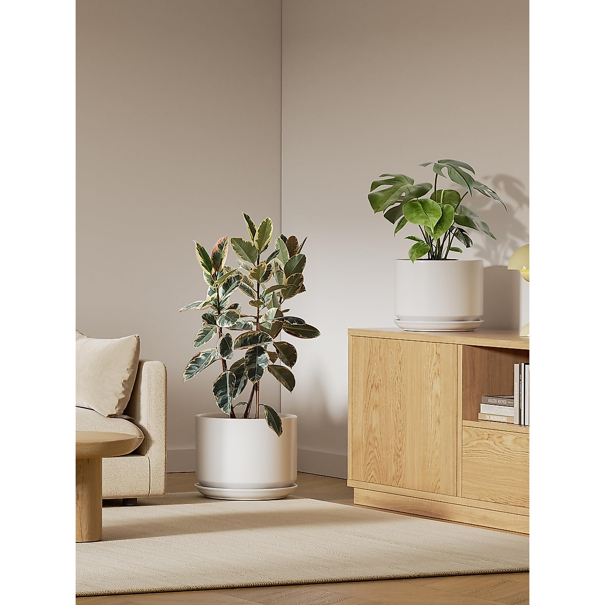 LE TAUCI 12 Inch Pots for Plants, Ceramic Pots for Indoor Plants, Plant Pots for Home & Office, Modern Flower Pots Fit Mid Century Plant Stand, Planters with Drainage Holes and Saucers, White