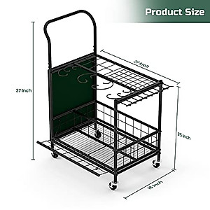 LIFXIZE Garden Tool Organizer with Wheels and Storage Hooks, Yard Tool Organizer for Garage, Garden Tool Stand, Corner Garden Tool Rack For Shed Black
