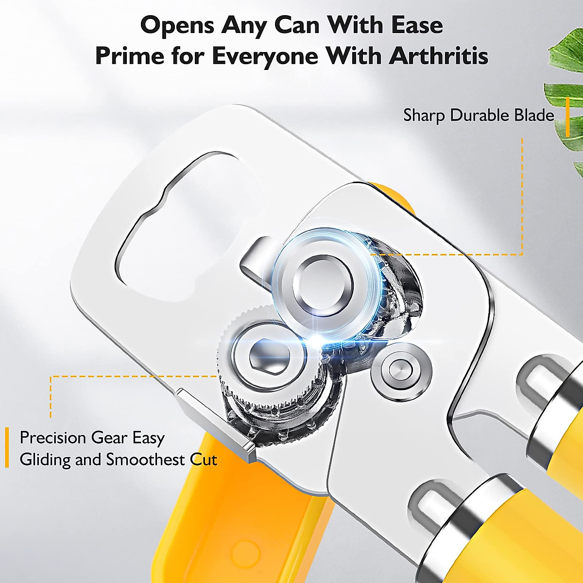 Can Opener, Mabahoo Can Opener Manual Heavy Duty Hand Held Can Openers, Top Stainless Steel Smooth Edge, Easy Turn Knob, with Bottle Opener, Kitchen Gadgets Must Haves Accessories Utensils, Yellow