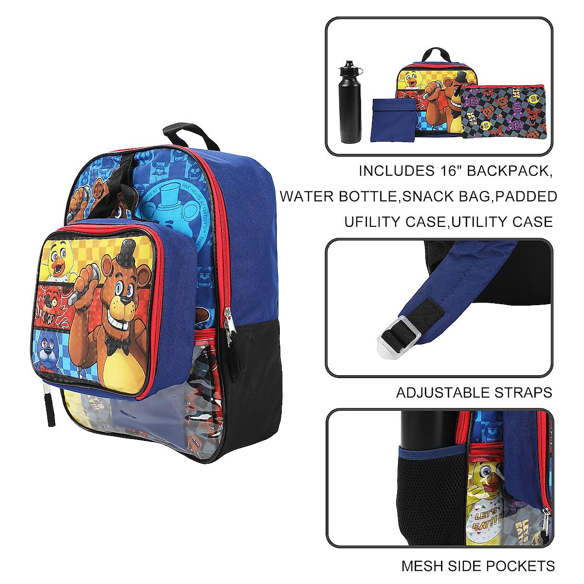 Five Night at Freddys 4-Pc Backpack Set for Kids