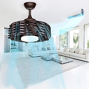 OUKANING 22 Inch Ceiling Fan-Bladeless Reversible, 3 Color Dimmable Ceiling LED Light with Remote Control Chandelier (Coffee Bronze)