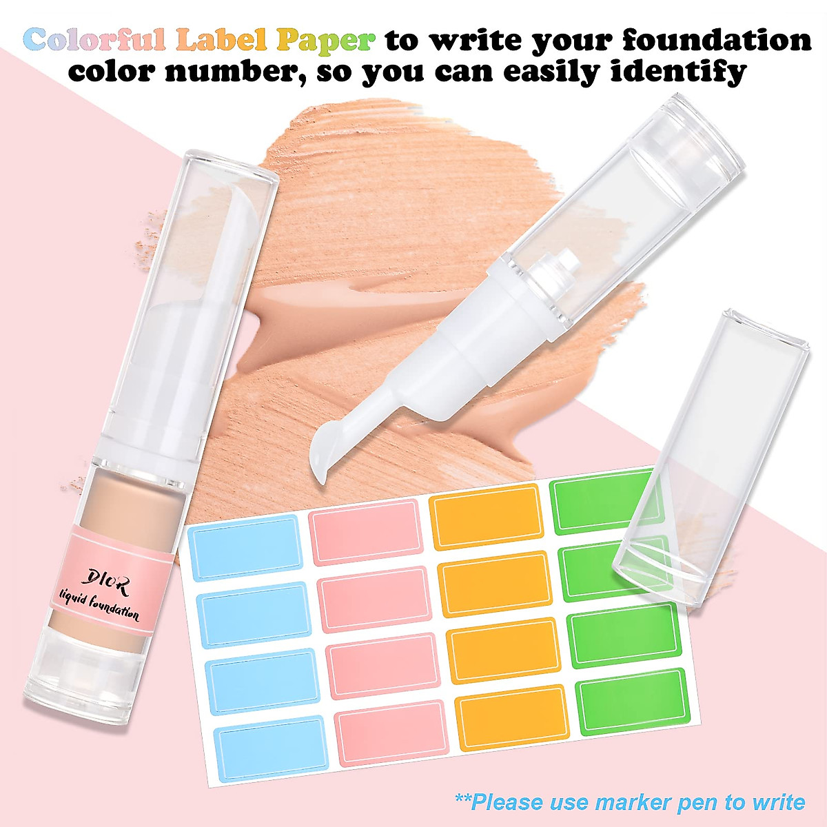 Pwsap 0.2oz (5ml) Vacuum Cosmetic Travel Container, 4 Foundation Pump Bottles with Funnel+ Label Paper, Upgraded Arc Pump Head, Liquid Foundation, Segregation Frost, Eye Cream Dispense Bottle