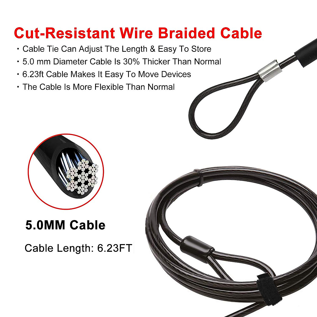 Computer Laptop Cable Lock • Slot Plate 6.23ft Cable • Security Computer Combination Lock • 4 Digital Password Protection Cable • Anti Theft Lock and Notebook Other Device
