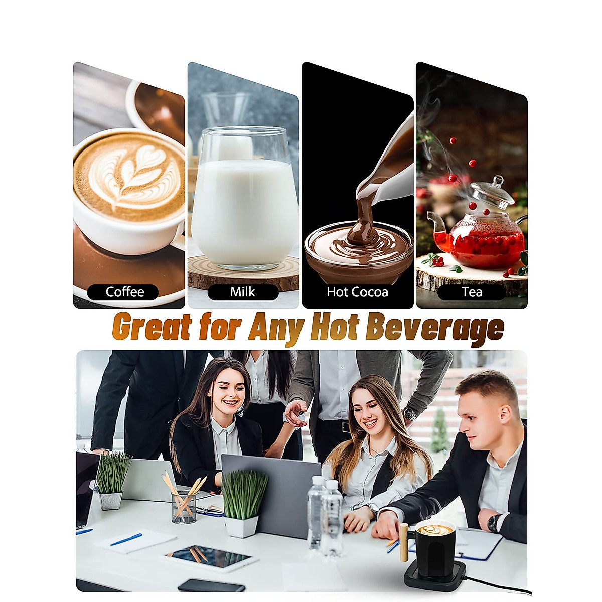 HOWAY Coffee Warmer & Mug Set, Coffee Mug Warmer for Desk Auto Shut Off Warmer Plate with Flat Bottom Ceramic Cup Warm Water, Tea, Cocoa and Milk (Mug Included)