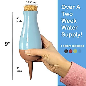 SmartiLiving 4 Plant Watering Globe Drip Irrigation Stakes- Extra Large Improved Drip Easy-Refill 4 Week Waterer System with Large Reservoir Bulbs - Automatic Self-Watering Device for Indoor & Outdoor Plants (4 Pack)