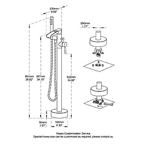 Qinkell Freestanding Tub Faucet Waterfall Bathtub Filler Brushed Gold Floor Mount Brass Bathroom Faucets with Hand Shower