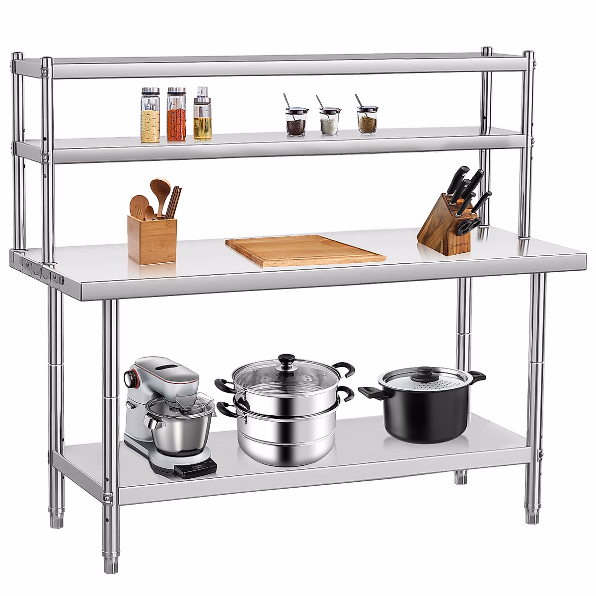 Garvee Stainless Steel Table with Overshelves, 36" X 24" Commercial Work Table with 36" X 12" Shelf, Metal Kitchen Prep Table & Shelving Combo