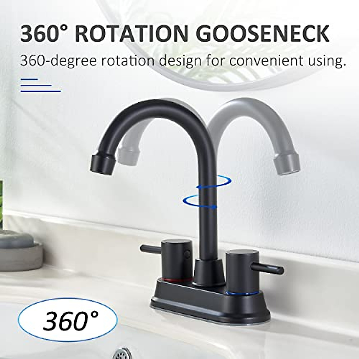 BONADE Black Bathroom Faucets, 2 Handle Bathroom Sink Faucet, 4 Inch Bathroom Sink Faucet 2 or 3 Hole, with Valve and Pop-Up Drain Assembly, Matte Black