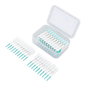 Mumusuki 200pcs Portable Interdental Toothpicks Interdental Brush Soft Silicone Head Floss Toothpick Brush with Case for Oral Care(Mint Green)