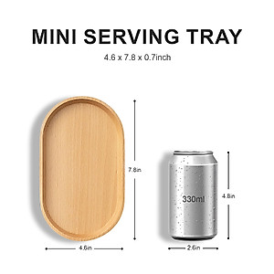 Vandroop Wooden Mini Serving Tray for Parties, Tea&Coffee Table Tray, Small Oval Wood Plate for Fruit&Snacks, Decorative Tray for Jewellery Key Coin, Tray for Bathroom (Beech Wood, 7.8”×4.66”)