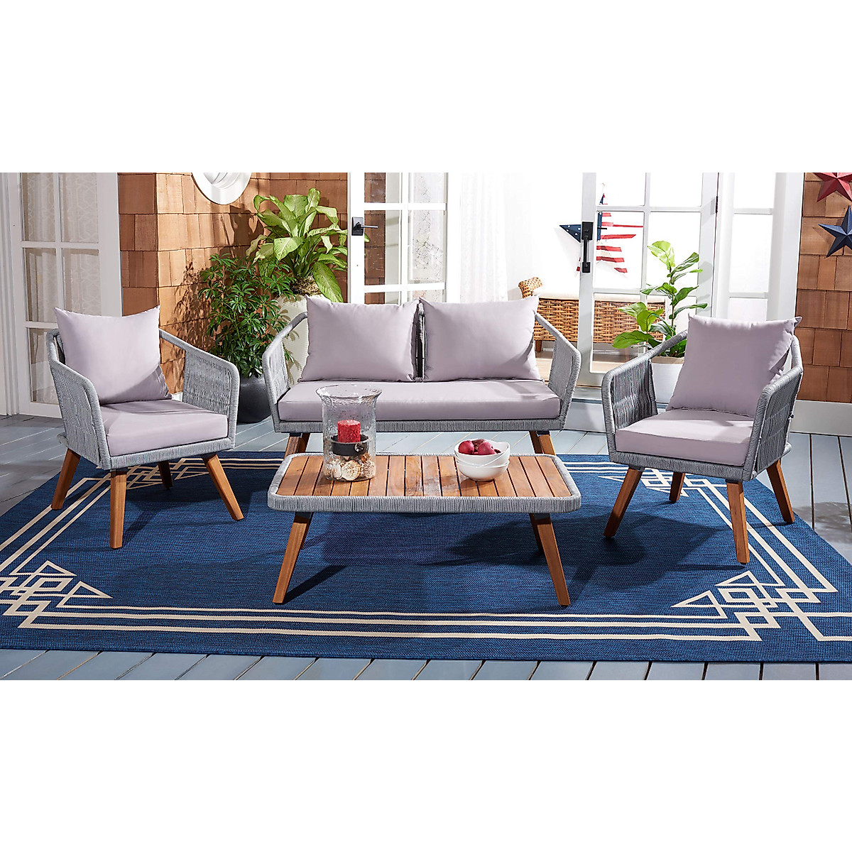 Safavieh Outdoor Collection Raldin Grey Rope 4-Piece Patio Set