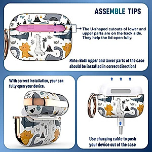 wenew Protective Case Cover for Apple Airpods Pro 2019, Cute Fadeless Patterns Shockproof Hard Case Cover with Portable Keychain for Girls Women Men (Cute Dino)