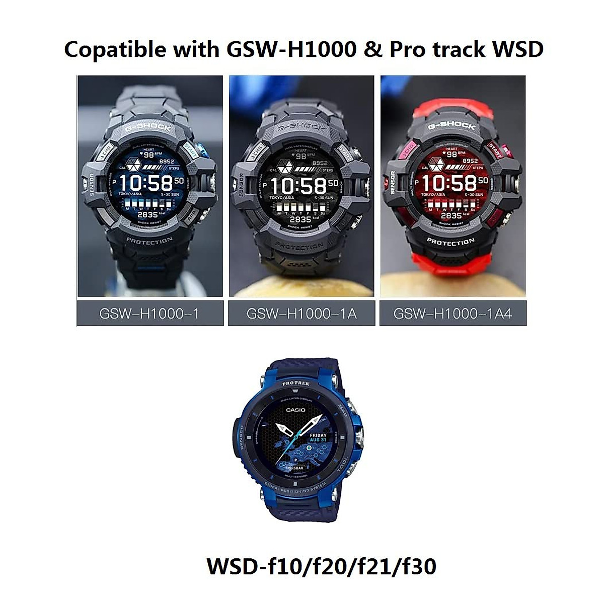 Charger Cable for Casio G-Shock G-Squad PRO GSW-H1000 and WSD-F21HR/WSD-F30/WSD-F20/WSD-F10/Protrek-WSD Series