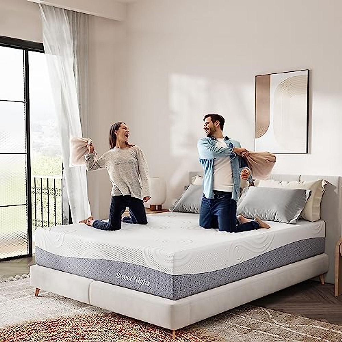 Sweetnight King Mattress, 12 Inch Gel Bamboo Charcoal Memory Foam Mattress for Cooling Sleep & Pressure Relief, Plush Foam Mattress with Motion Isolation, Mattress in a Box, Luna,Gray/White