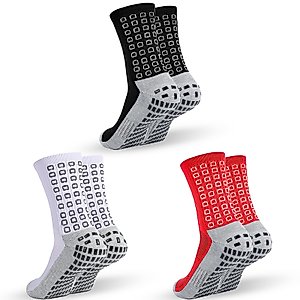 POZCMJM Soccer Socks Grip Mens Hospital Crew Cushioned Thickened Antiskid Men's Non-Slip Socks Red White Black Socks 3 Pairs
