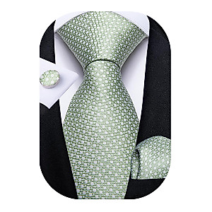 DiBanGu Mens Tie Set Silk Solid Paisley Necktie and Pocket Square Cufflinks Classic Formal Ties for Men Wedding Party, Sage Green