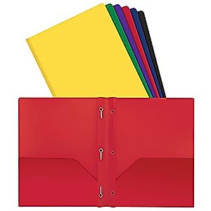Better Office Products Poly 2 Pocket Folders with Prongs, Heavyweight, 6 Pieces, Assorted Primary Colors, Letter Size