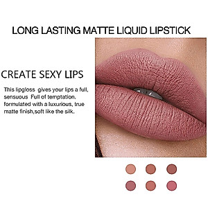 MAEPEOR Matte Liquid Lipstick 6PCS Nude Velvety Lip Gloss Kit Long-Lasting Wear Non-Stick Cup and Not Fade Lipstick Set for Warm or Cool Undertone (Nude Series, 6PCS-E)