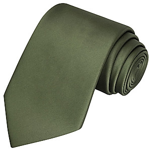 KissTies Dark Olive Green Satin Tie Set Solid Ties Mens Necktie + Pocket Square