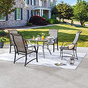LOKATSE HOME 5 Pieces Outdoor Patio Dining Set Square Bistro Table with 2.1" Umbrella Hole and 4 Armrest Chairs for Garden Porch Backyard, Grey
