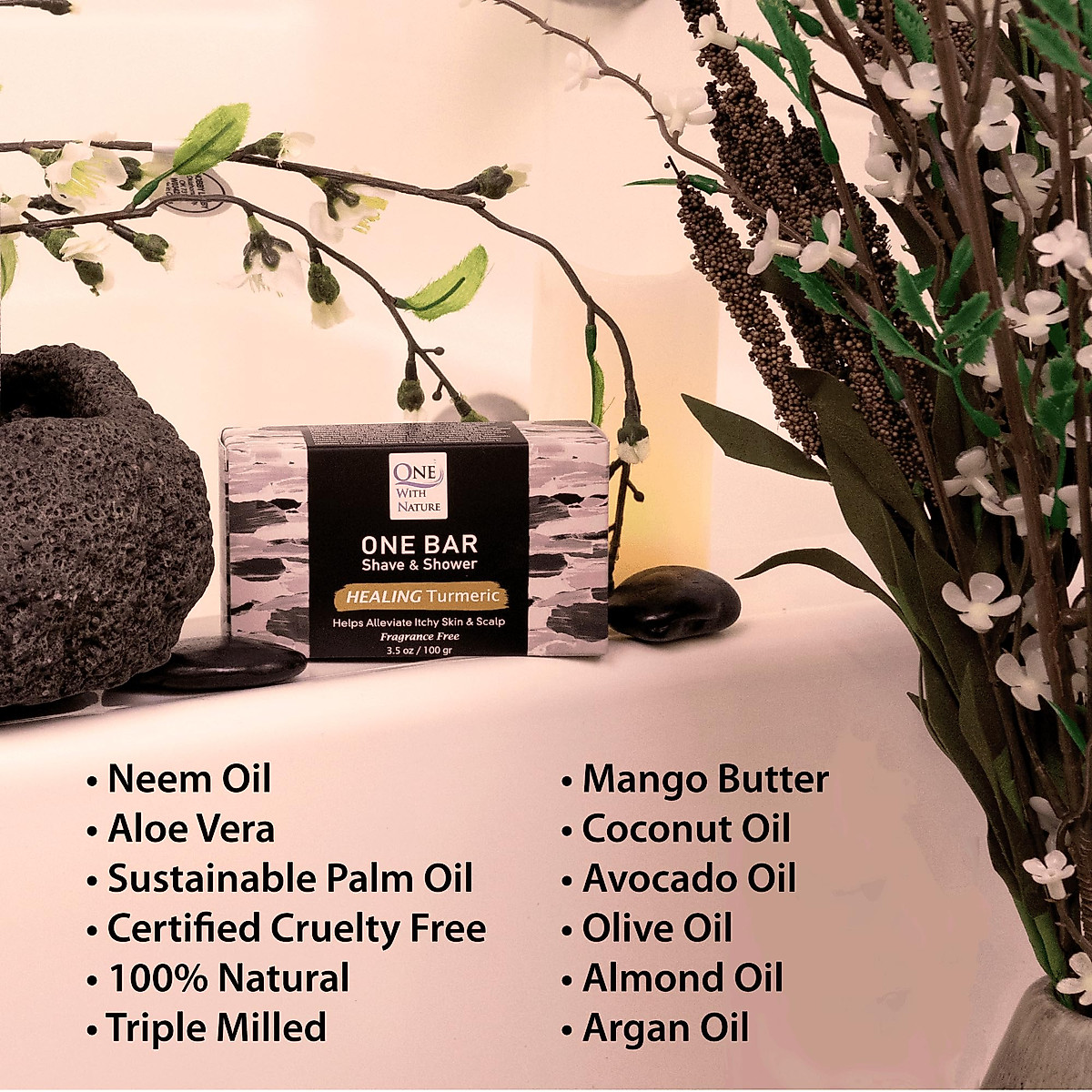 ONE Bar Healing Turmeric, Fragrance Free 3.5 oz 3 Pack - Shave, Shower, Shampoo, face, beard, body, hair/scalp, SuperFAT “oil” Infused: Avocado, Mango, Olive, Coconut, Argan, Nourishing Oil.