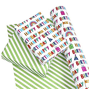 WRAPAHOLIC Reversible Birthday Wrapping Paper - 30 Inch X 100 Feet Jumbo Roll Colorful Happy Birthday Lettering Design, Perfect for Birthday, Party, Baby Shower and More Occasions