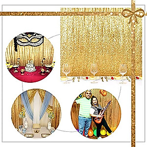Juya Delight Gold Sequin Photography Backdrop Curtain for Wedding Party Decoration Festival Ceremony Video,2ft x 8ft x 2Pcs Gold