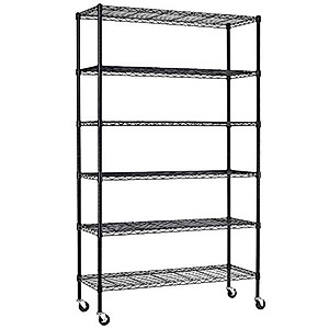 18x48x72 Inch Commercial Wire Shelving Unit with Wheels 6 Tier Heavy Duty Layer Rack Storage Metal Shelf Garage Organizer Wire Rack Shelving Adjustable Utility 2100 LBS Capacity with Casters,Black