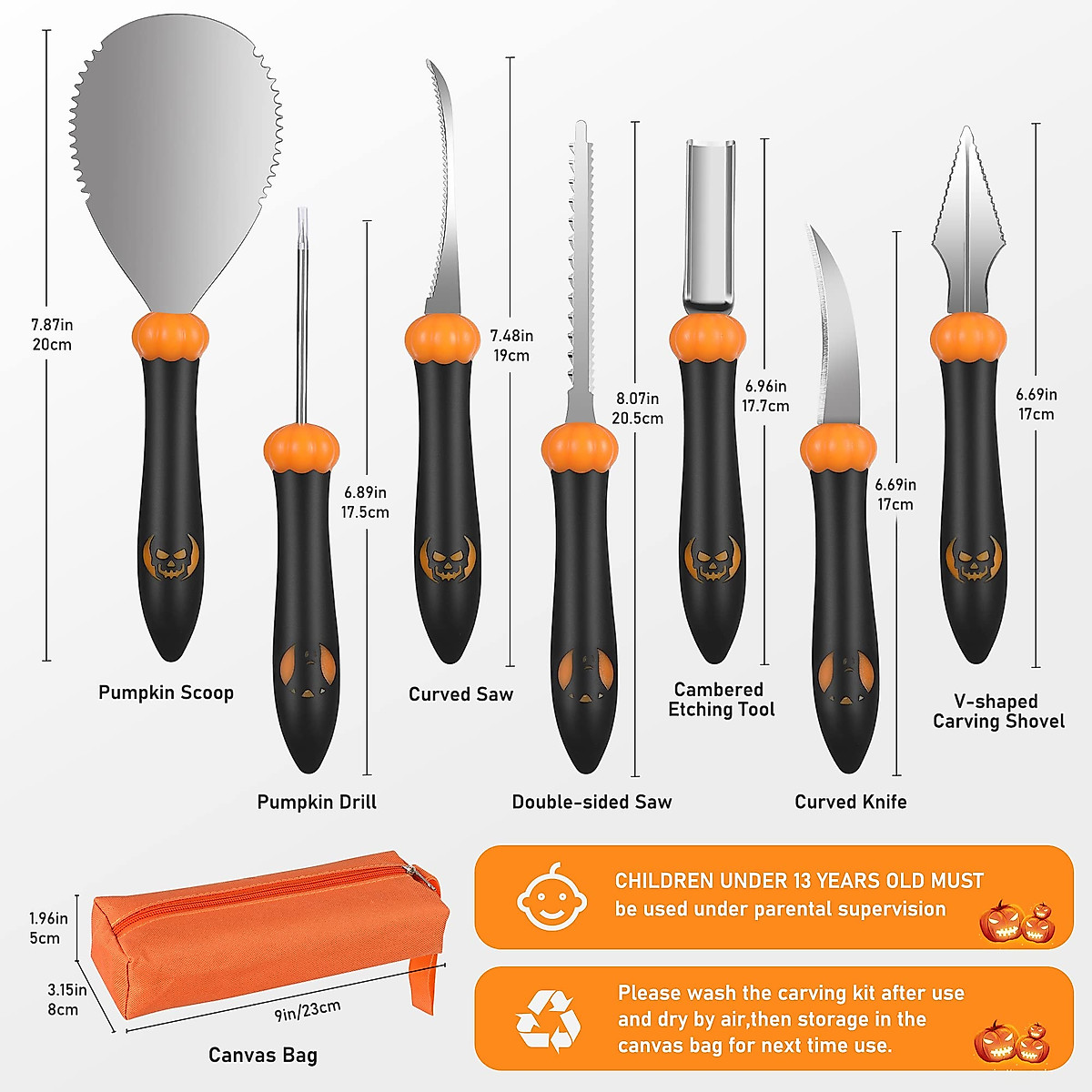 AIR PROPELLER Pumpkin Carving Kits with 7PCS of Stainless Steel Pumpkin Carving Tools,Professional Pumpkin Carving Knife for Jack-O-Lanterns,Pumpkin Carver Kit with Carrying Bag
