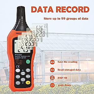 Protmex Digital Temperature Humidity Meter, Thermometer Hygrometer with Ambient Dew Point and Wet Bulb Temperature Indoor and Outdoor, Data Logger with Min/Max Hold, LCD Backlight, PT6508