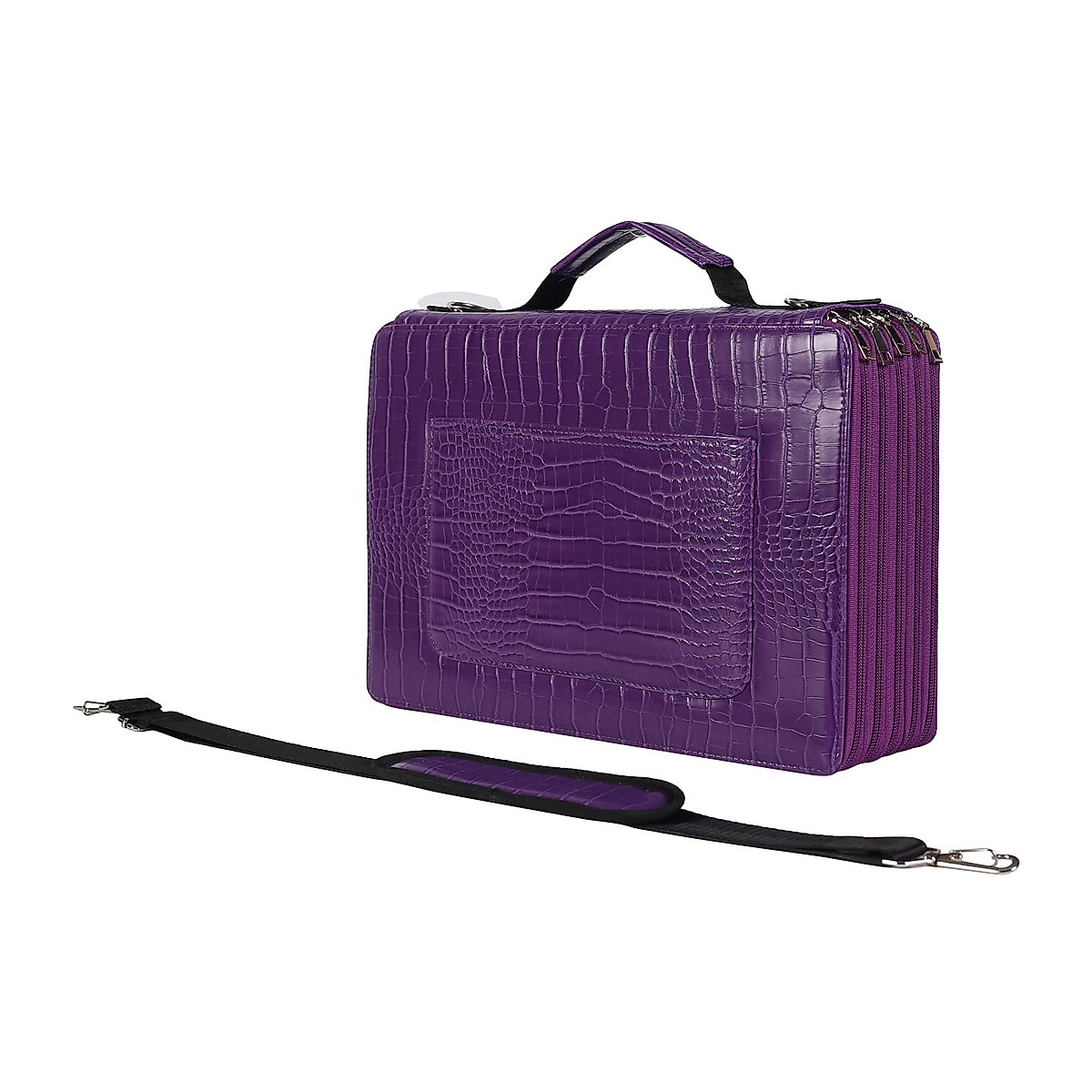 Shulaner 500 Slots Colored Pencil Case with Zipper Closure Crocodile Pattern Large Capacity Pencils Bag Waterproof PU Leather Pen Organizer Storage Holder for Artist (Purple Croco, Small Slots)