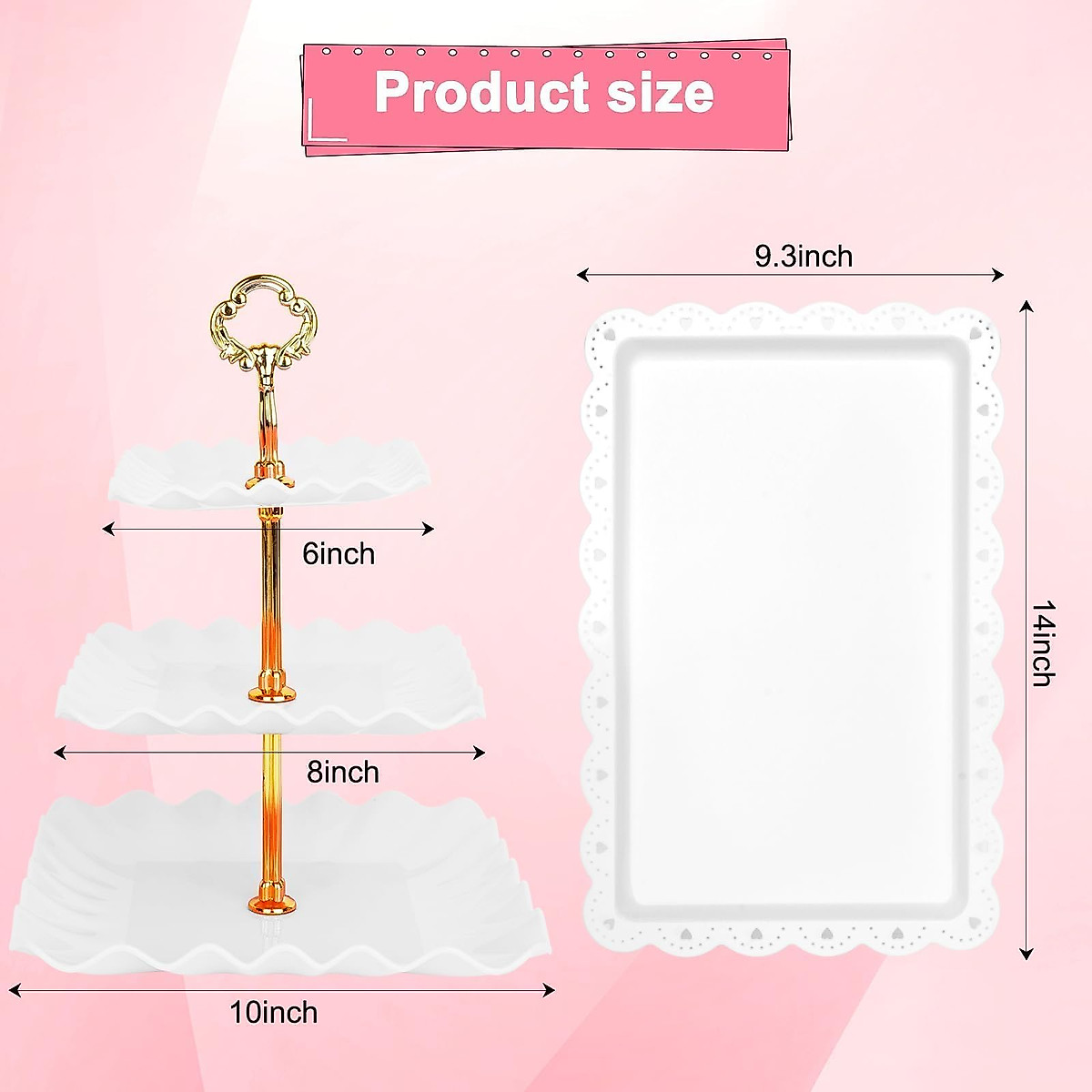 5 Pcs Dessert Table Display Set - 2 Pcs 3-Tier Dessert Display Stands & 3 Pcs Serving Tray - Dessert Trays Dessert Stands Treat Table Displays Set for Tea Parties,Birthdays & Baby Showers