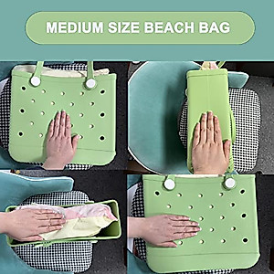 REMEK Tote Bag for Women Medium Beach Bag for Women Portable Travel Bag Handbag for Sports Pool 14.4x12.2x5.1 inches (White)