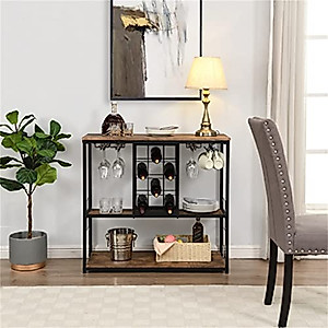 SAWQF Industrial Wine Rack Table with Glass Stand Wine Cabinet with Storage Shelves