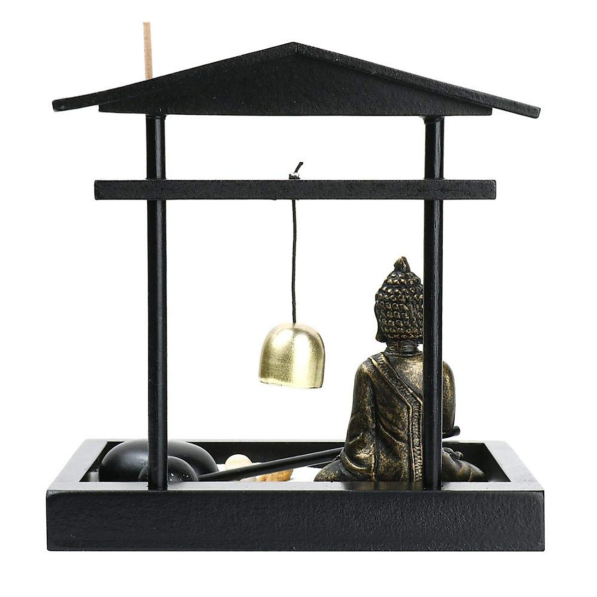 Buddha Incense Sticker Burner Holder with Bell, Bell Beater - Zen Statue Ornament for Desk Home Décor (1：15x14x13cm)