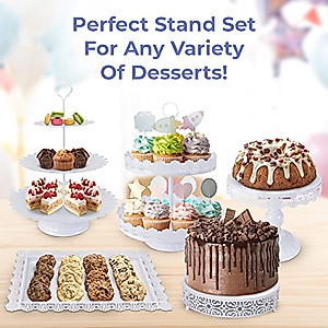 Tiered Cake Stand 5 Pc. Set with 3-Tier, 2-Tier, and Round Displays, Pedestal Dessert Stands, and Square Serving Tray Platter for Cupcakes, Pies, Cookies, Pastries, and Snacks