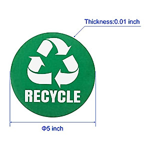 M METERXITY 6 Pack Recycle Sticker - Home Trash Can Labels, Strong Adhesion & Smooth Surface, Apply to Kitchen/Garden Trash Bin (5 Inch, White on Green)
