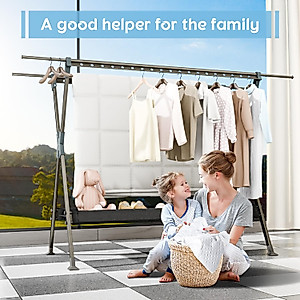 90 Inches Outdoor Clothes Drying Rack Foldable,Retractable Large Drying Rack Clothing,Heavy Duty Aluminum Laundry Drying Rack Collapsible with 42 Windproof Hooks and Drying Mesh for Outdoor Indoor