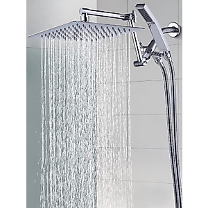 G-Promise All Metal 10 Inch Rainfall Shower Head with Handheld Spray Combo| 3 Settings Diverter|Adjustable Extension Arm with Lock Joints |71 Inches Stainless Steel Hose (chrome)