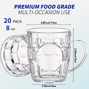 Ziliny 20 Pcs 8 oz Plastic Beer Mugs with Handles Dimpled Beer Steins Small Beer Glasses Mini Beer Mugs Reusable Oktoberfest Decorations for Beer Festival Party Event Picnic BBQ, Clear