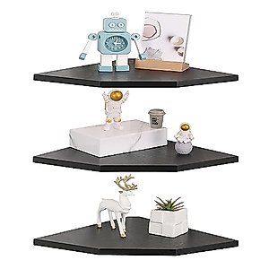 DUICIRX Corner Wall Shelves, Wood Corner Floating Shelves with Cable raceway, Wall Mount Storage Display for TV Accessories, Monitor, Speaker, Cable Box, Game Console (Black, Diamond- 12 Inch)