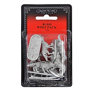 IRON WIND METALS 7 Piece Wolf Pack Set - 100% Lead-Free Pewter - Classic Fantasy Miniatures for 28mm Table Top Games - Made in USA - RAL Partha Miniatures