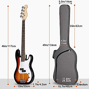 CAHAYA Bass Guitar Bag Gig Bag Backpack Padded Soft Electric Bass Case 0.3in Padding, Grey CY0202